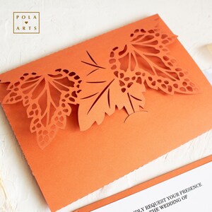 Wedding Trifold Invitation SVG, Dry Maple Leaves Autumn Wedding Invitation, Thanksgiving Invite ...