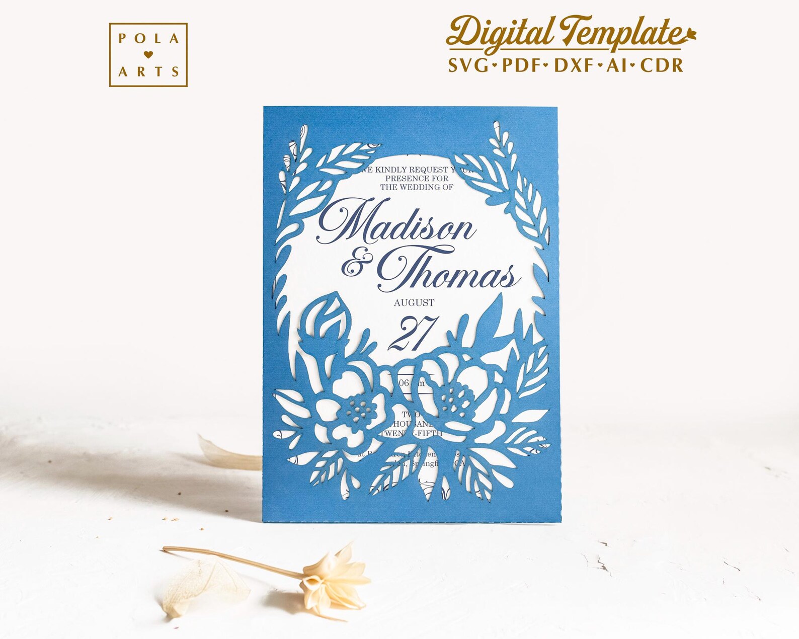 Flowers Invitation Template SVG, Floral Lace Pocket Ivite Card for ...