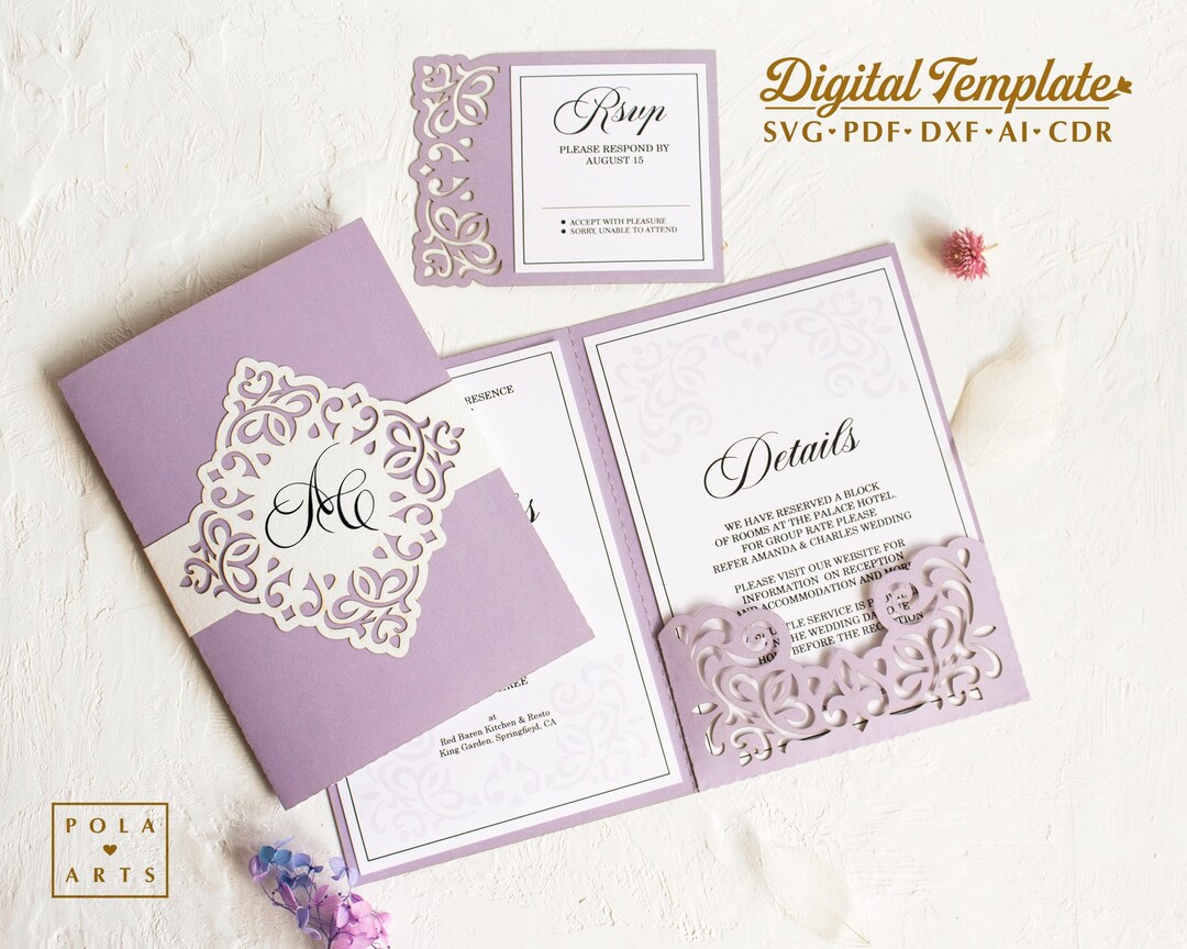 Vintage Lace Invitation Template SVG Belly Band, Rsvp Template, Elegant ...