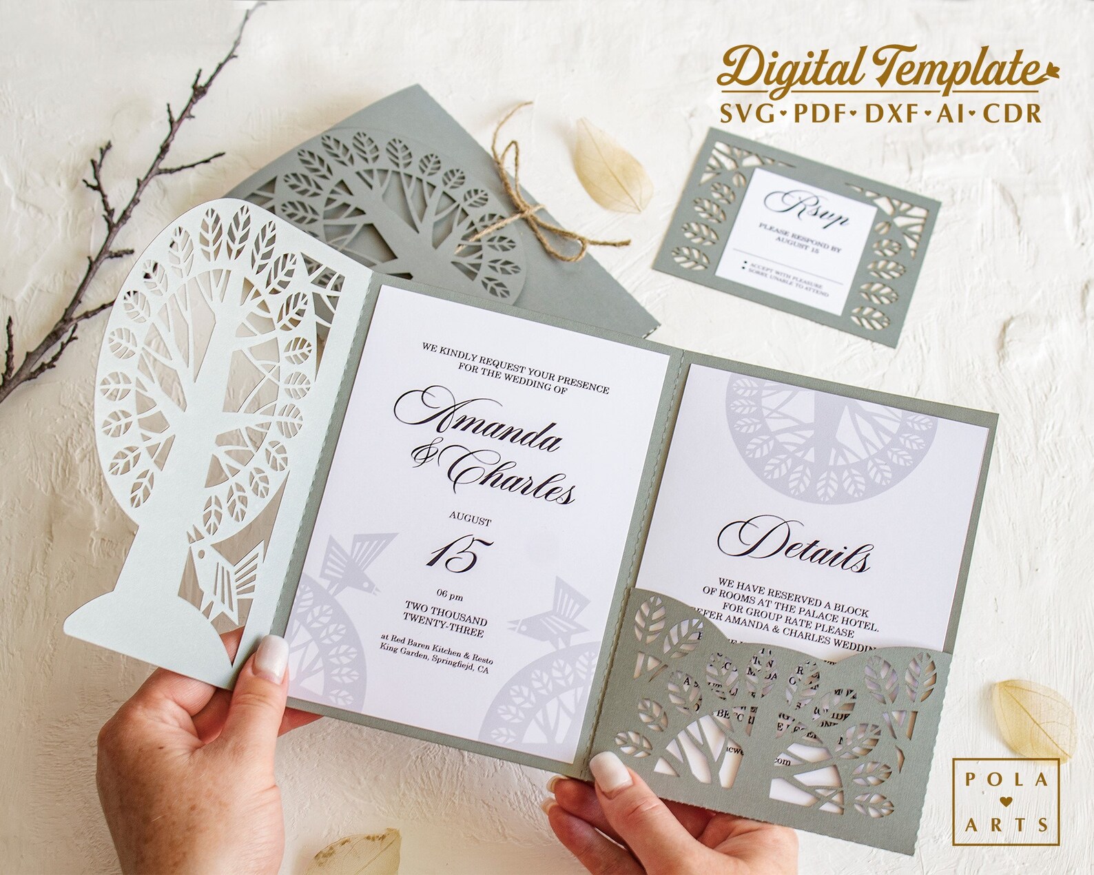 Wedding Tree Invitation Template SVG, Rustic Wedding, Trifold Branches ...