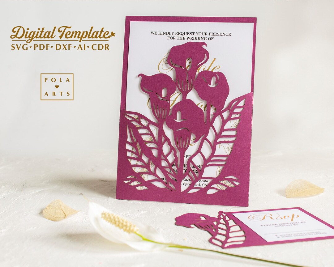 Calla Lilies Invitation Template Svg, Flowers Invitation, Pocket 5x7 ...