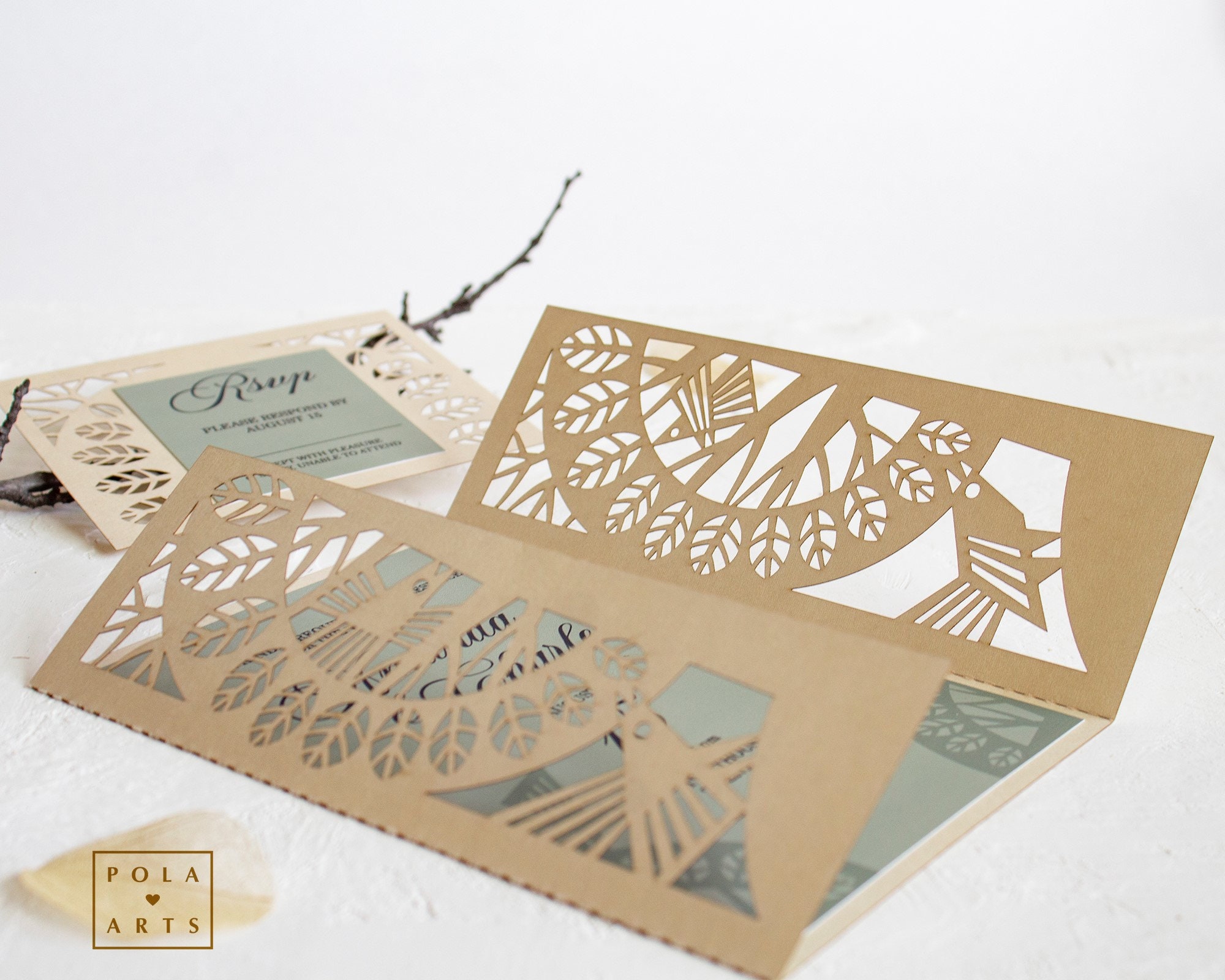 Folk Invitation Template SVG, Rustic Wedding, Tree Folding Branches ...