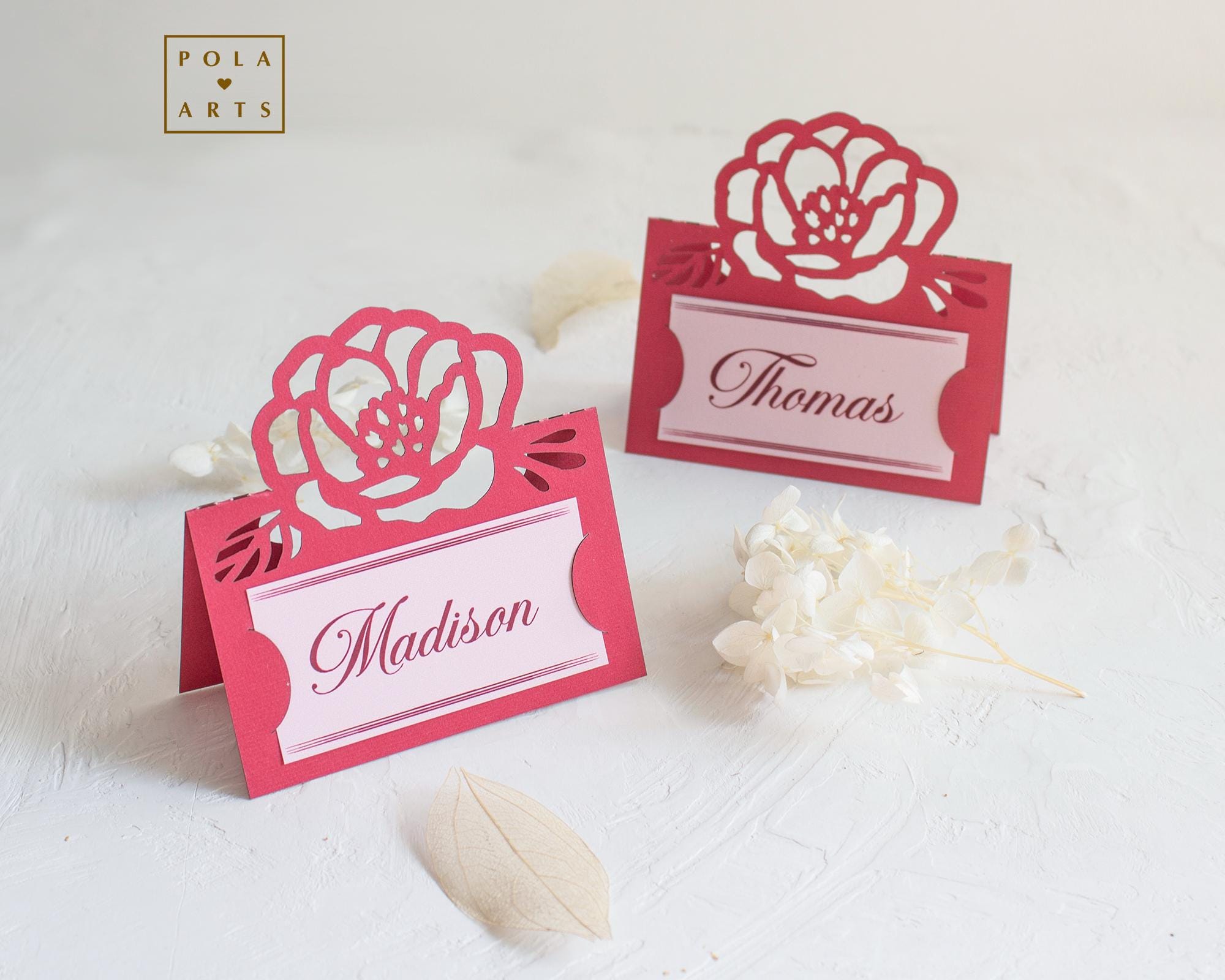 Flower Wedding Place Card SVG, Roses Escort Table Card Template for ...