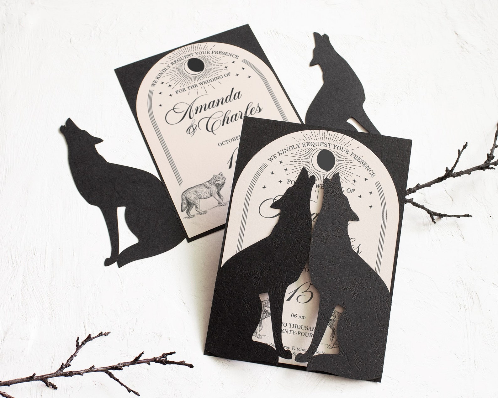 Gothic Wolf Invitation Template SVG, Wedding Wolves Gatefold Invite ...