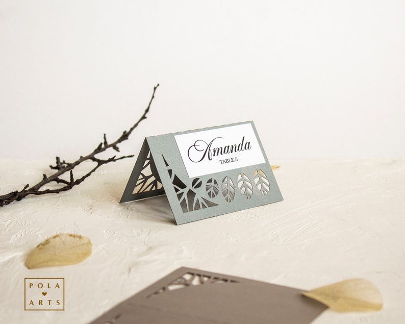 Dry Leaves Place Card Svg Template, Tree Branches Wedding Table Guest ...