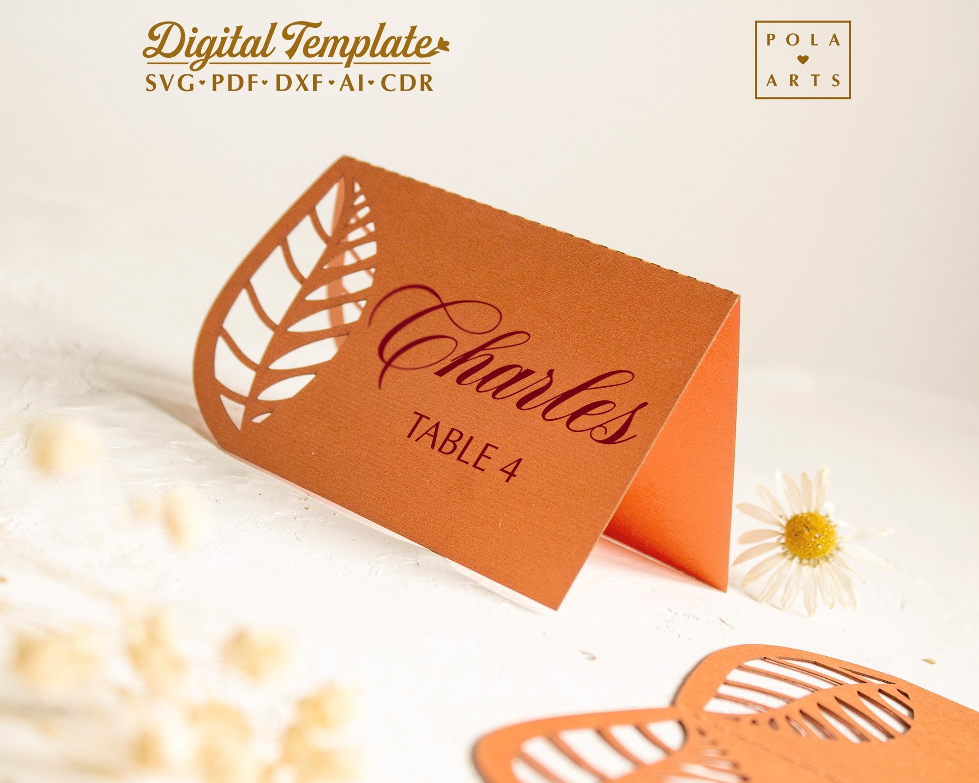 Place Card Svg Template Fall Wedding Dry Leaf Autumn Escort - Etsy