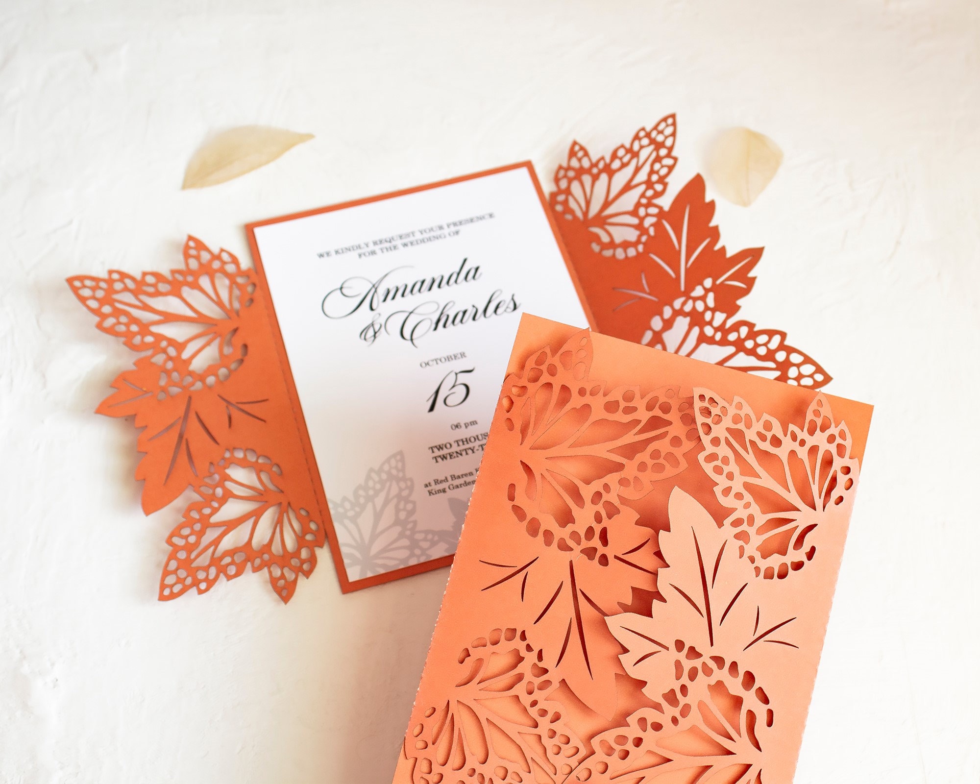 Dry Leaves Invitation SVG, Maple Leaf Autumn Wedding Invitation, Halloween Gatefold Invite Card ...