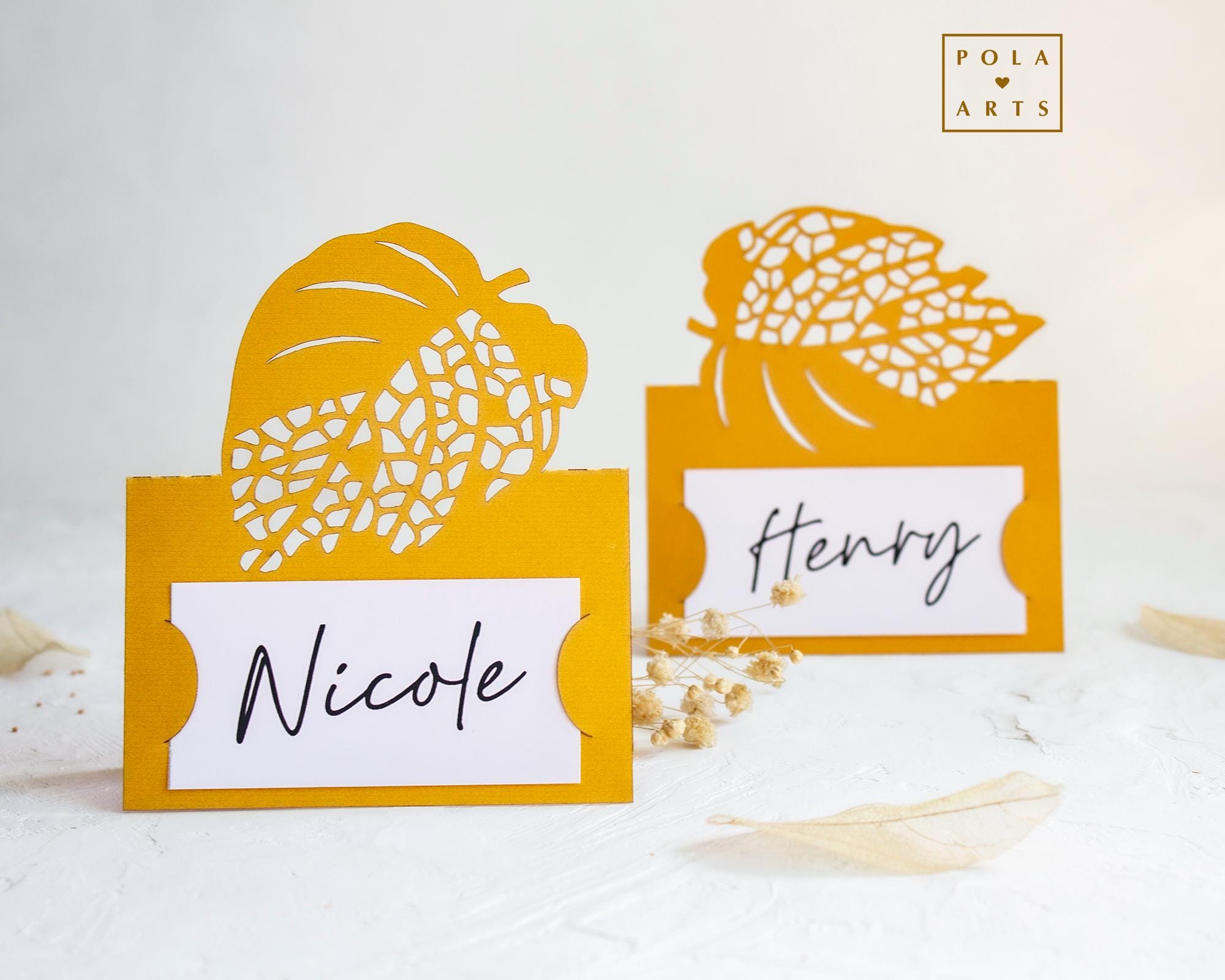 Fall Wedding Place Cards SVG, Dry Leaf Table Decor Escort Card, Two ...
