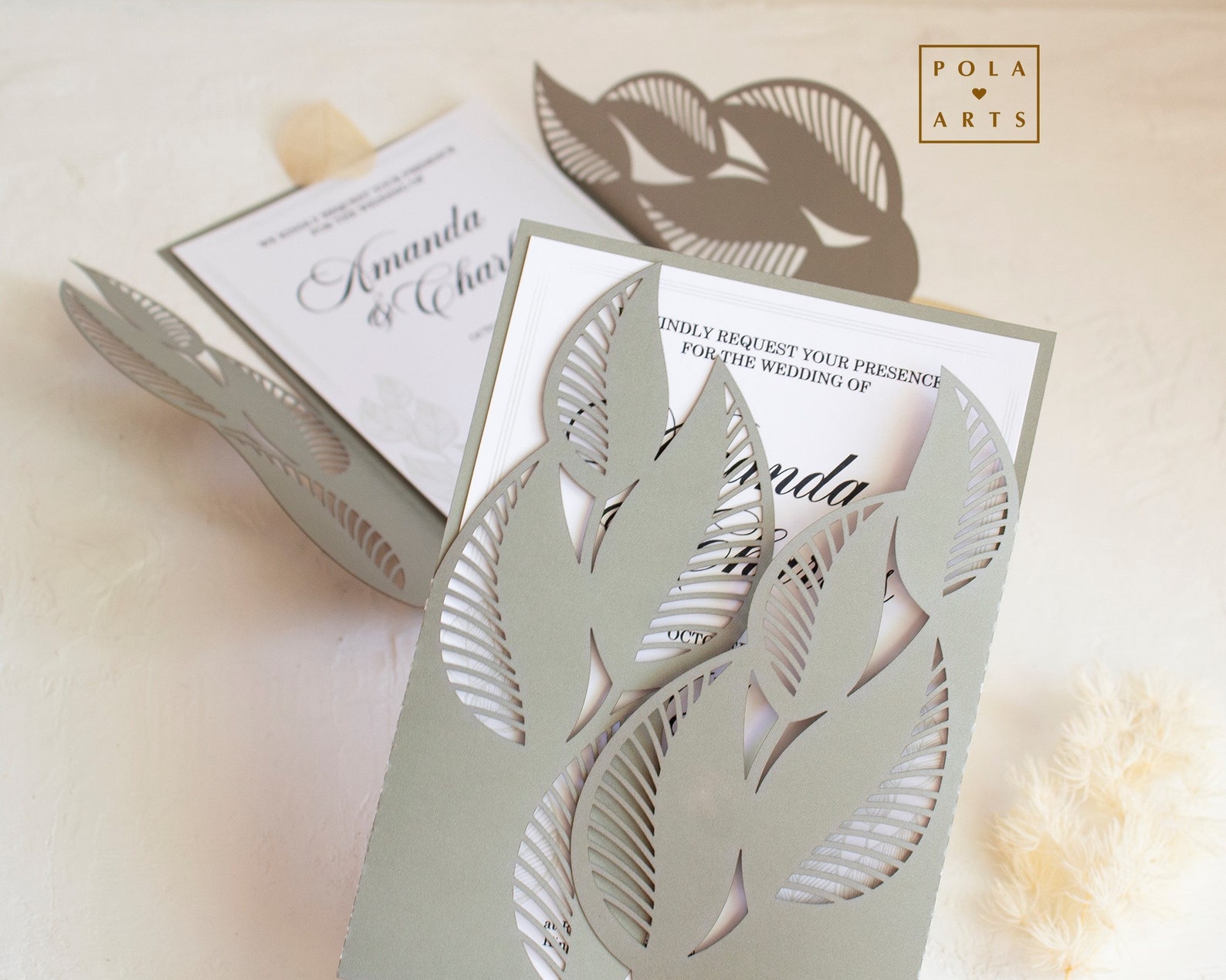 Wedding Invitation Svg Template, Dry Leaf Gatefold Invite Card ...