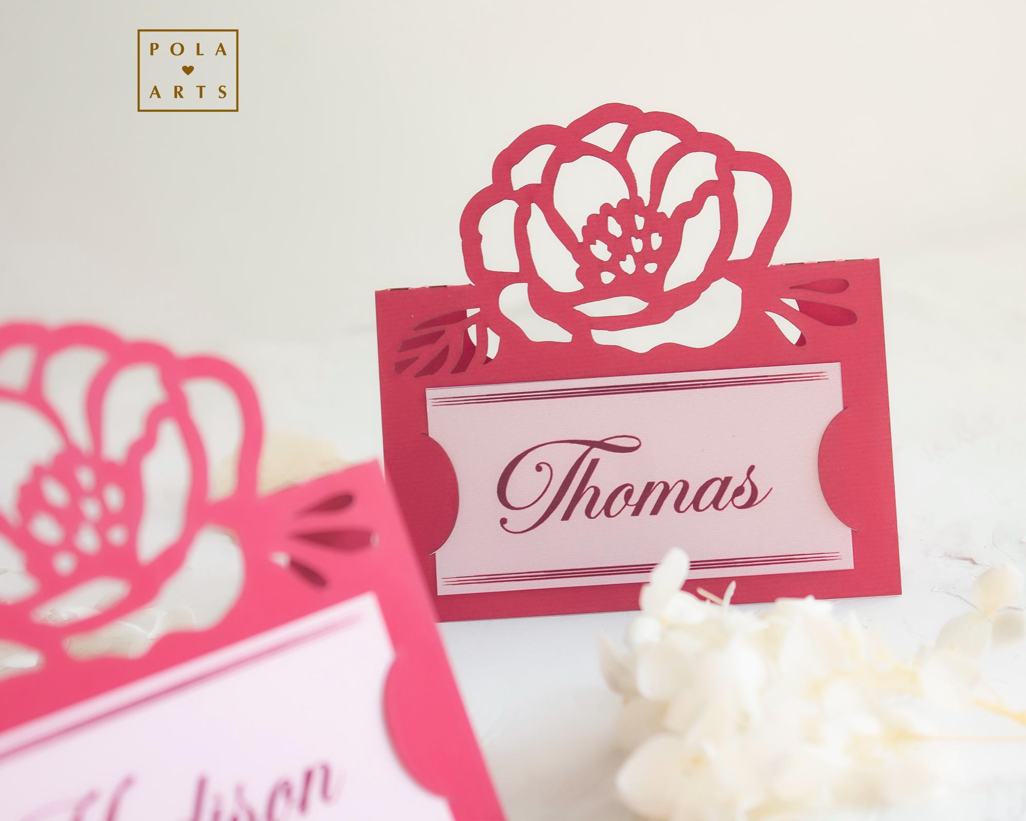 Flower Wedding Place Card SVG, Roses Escort Table Card Template for ...