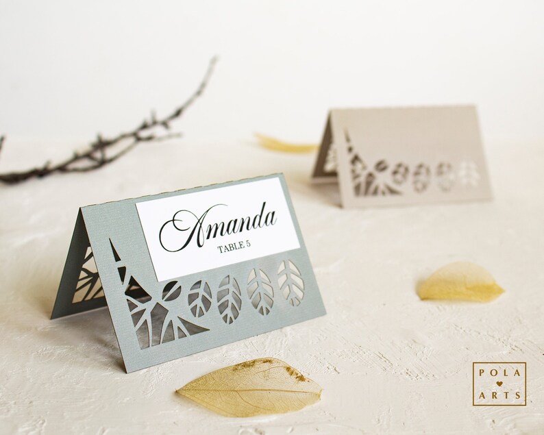 Dry Leaves Place Card Svg Template, Tree Branches Wedding Table Guest Card for Cricut Laser ...