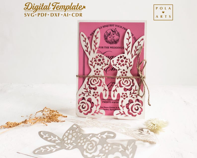 Lace Rabbit Invitation Template SVG, Wedding Lace Invite Card, Easter ...