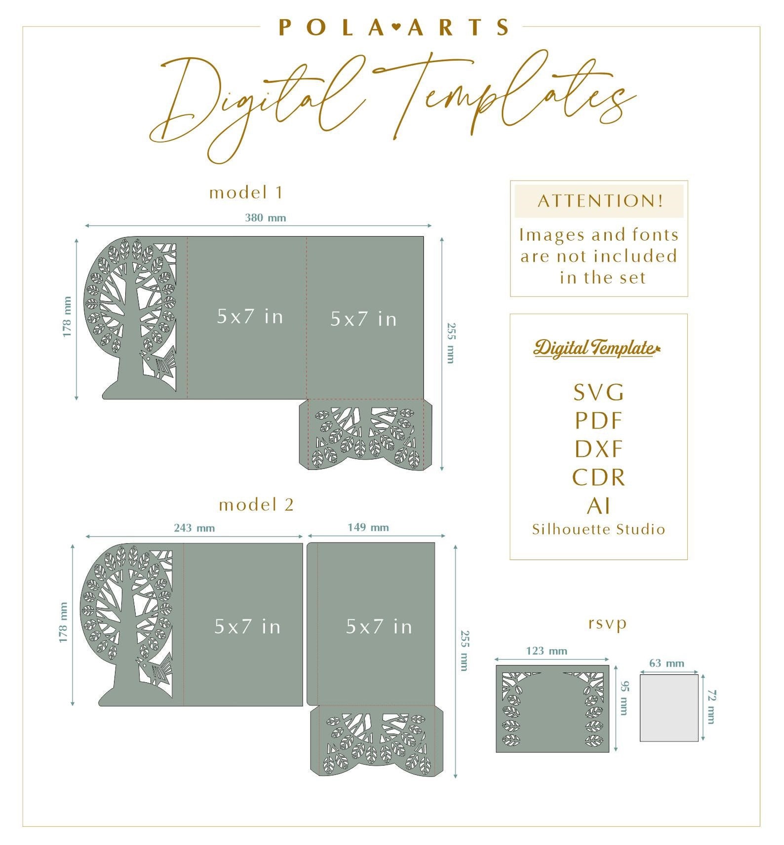 Wedding Tree Invitation Template SVG, Rustic Wedding, Trifold Branches ...