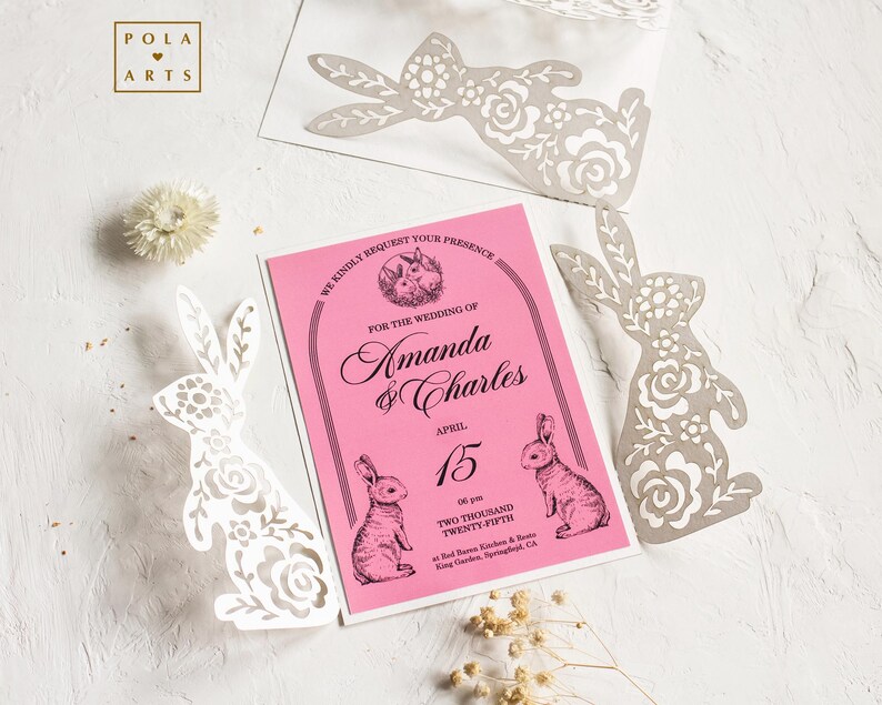 Lace Rabbit Invitation Template SVG, Wedding Lace Invite Card, Easter ...