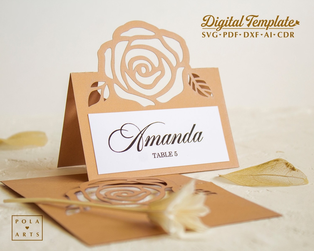 Rose Place Card Template Svg, Wedding Table Card for for Cricut, Laser ...