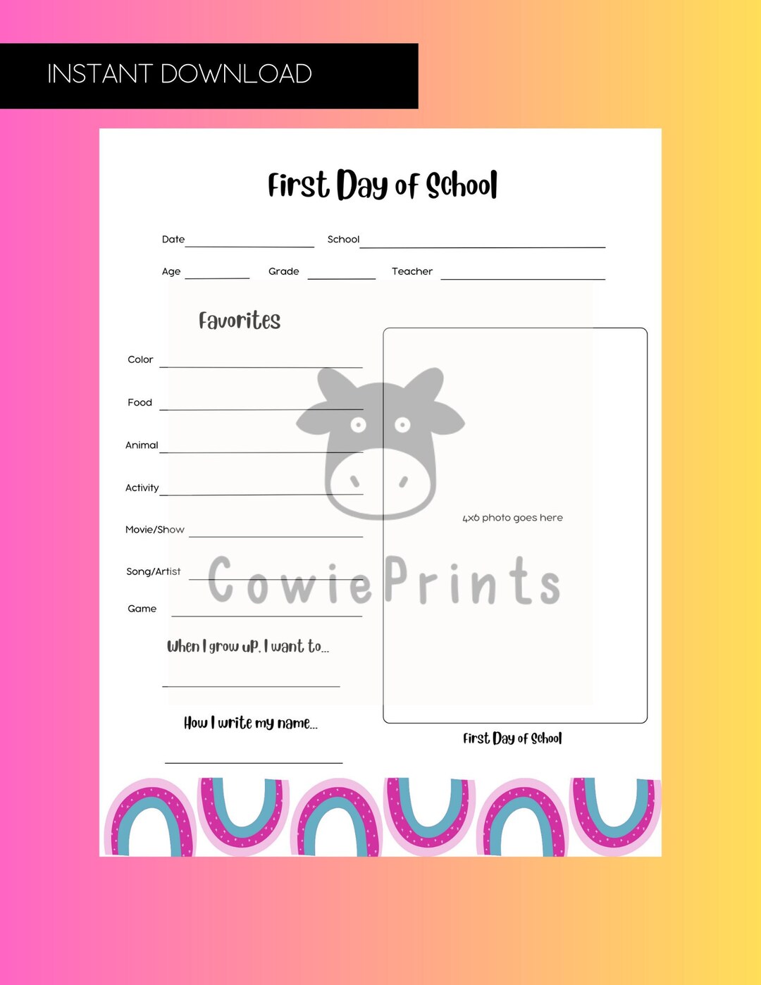 First and Last Day of School Interview Dotty Rainbow - Etsy