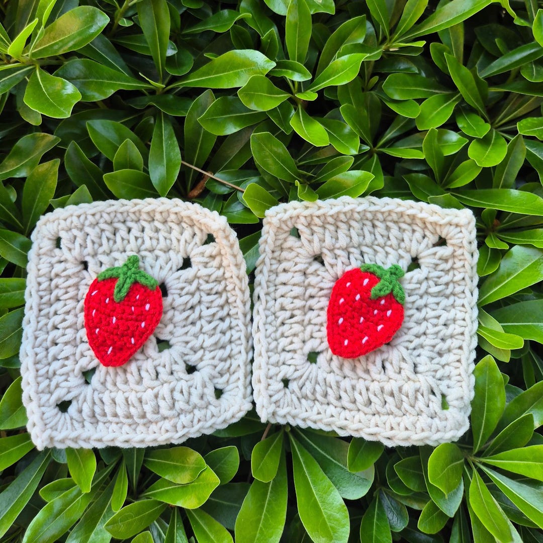 Crochet Strawberry Granny Square: Handmade Cotton Motif - Etsy