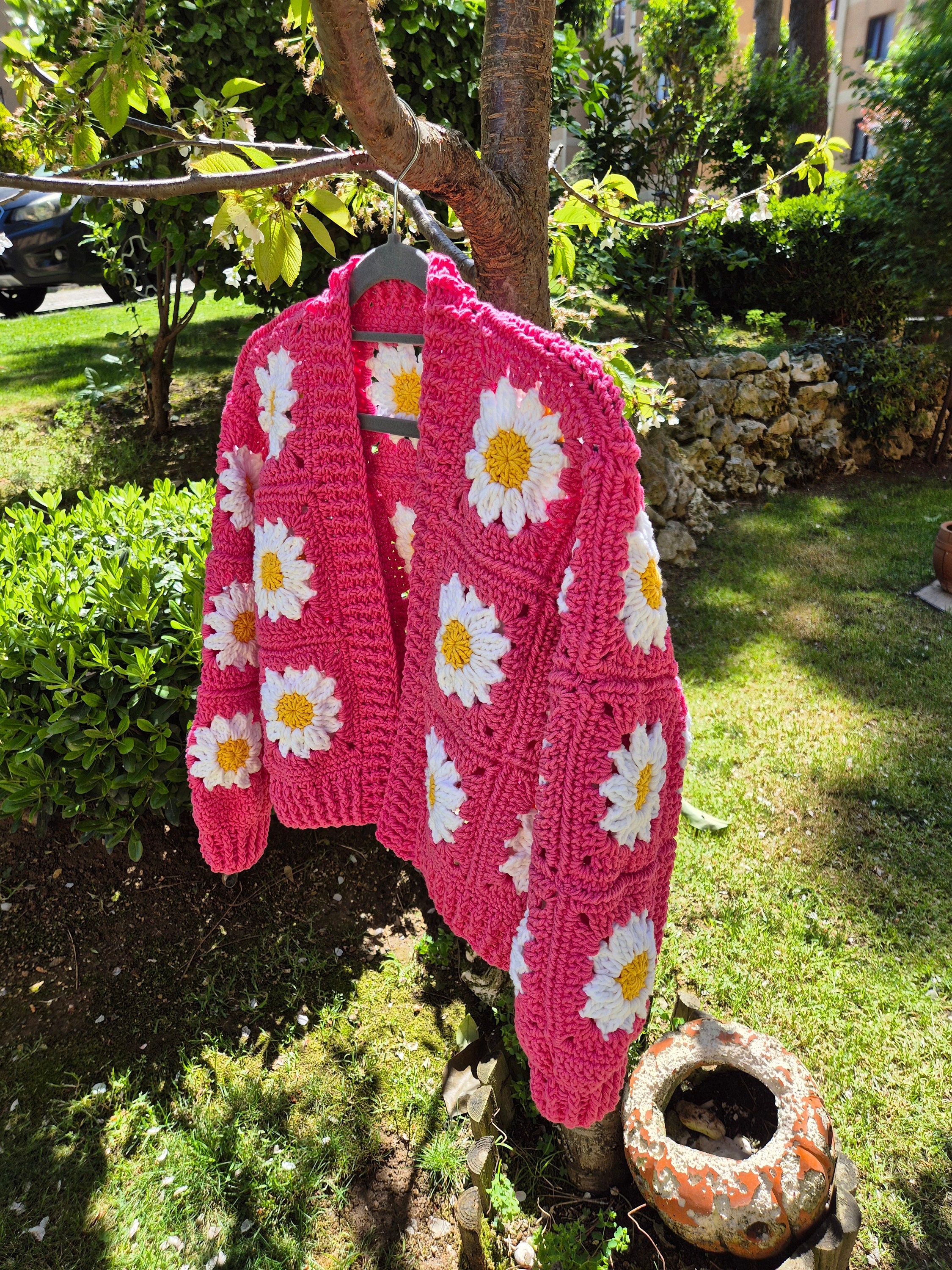 Boho Chic Handcrafted Pink Cardigan - Feminine Floral Crochet Design - Etsy
