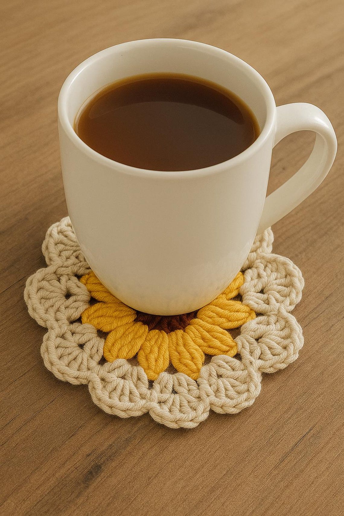 Handmade Sunflower Crochet Coaster Set – 6-piece Drink Coasters, Boho ...