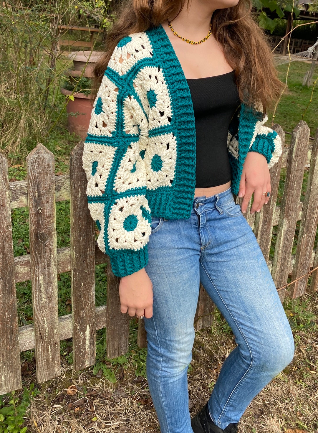 Vintage Inspired Daisy Flower Crochet Cardigan - Handcrafted Spring ...