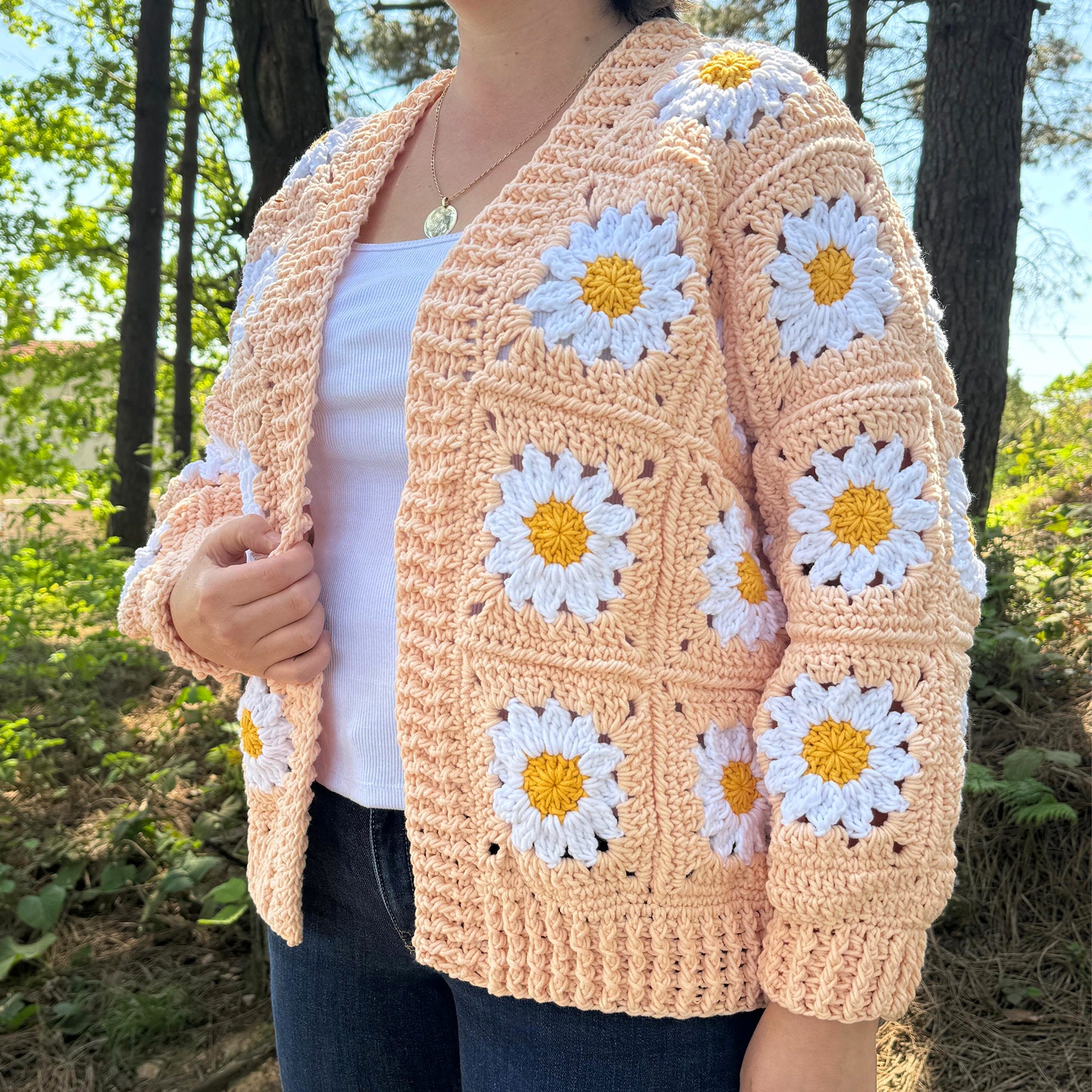 Pastel Perfection: Daisy Flower Crochet Cardigan - Etsy
