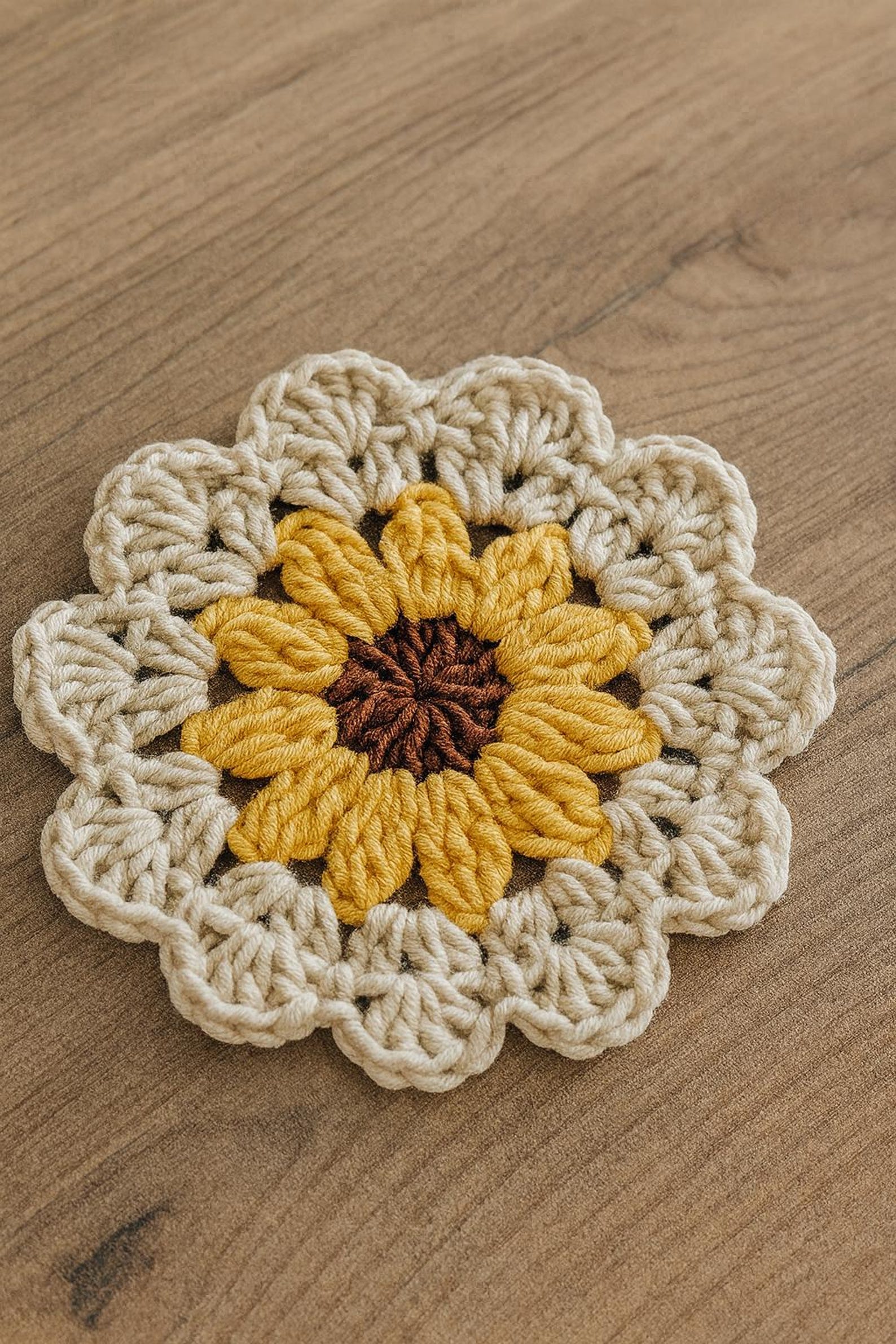 Handmade Sunflower Crochet Coaster Set – 6-piece Drink Coasters, Boho ...