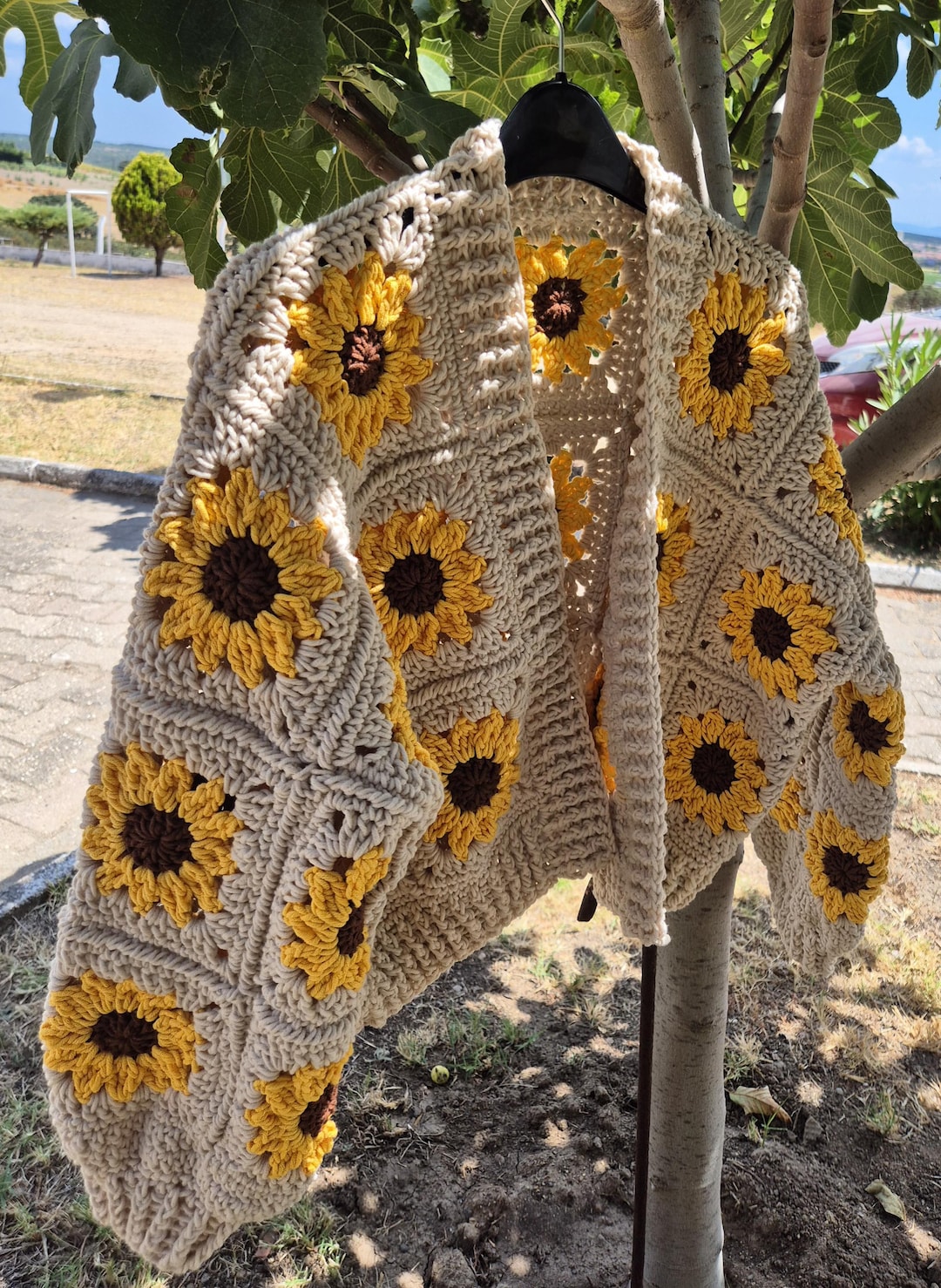 Handmade Crochet Sunflower Cardigan - Boho Floral Sweater, Eco-friendly ...
