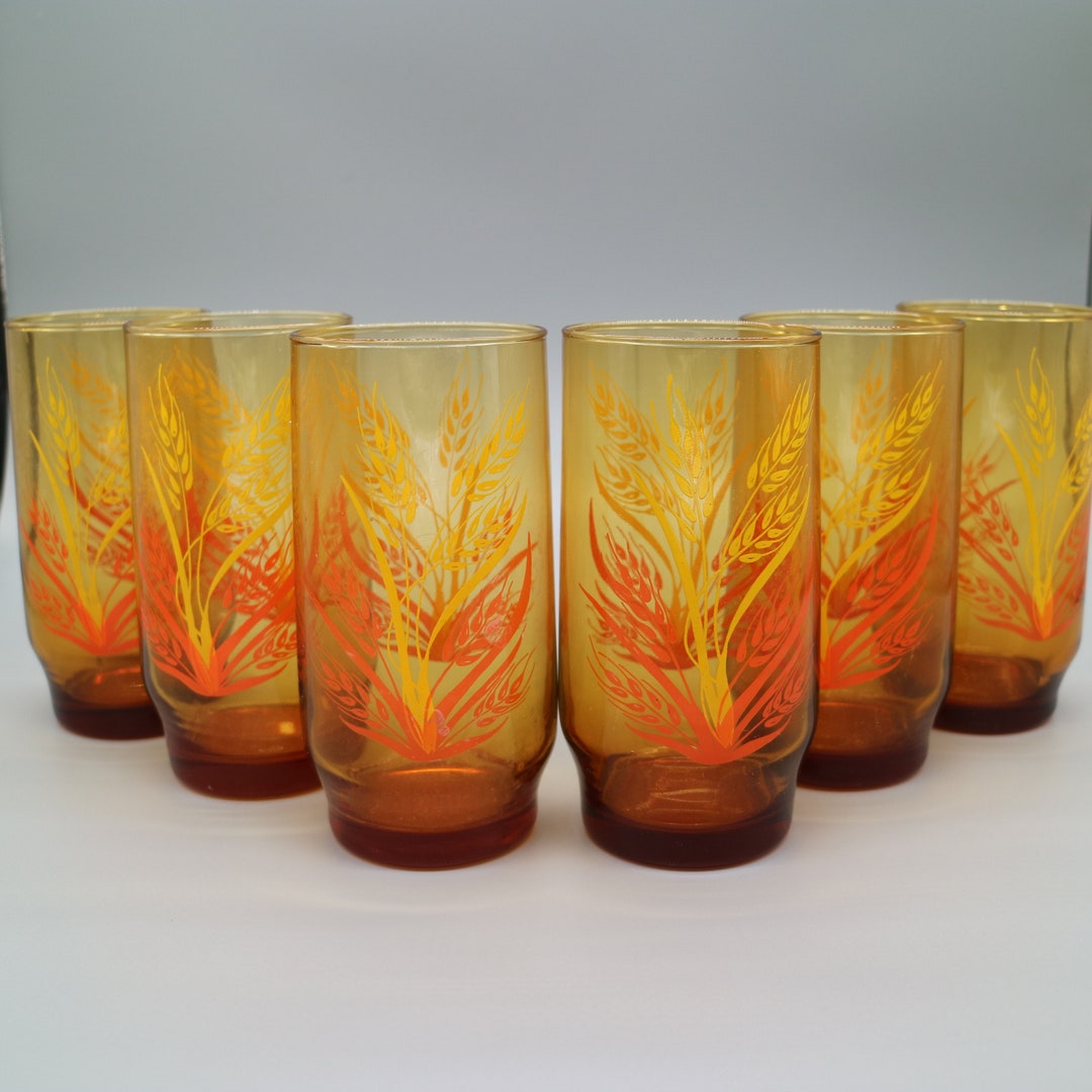Vintage Libbey Golden Wheat Amber Colored Drinking Glasses Set of 6 ...