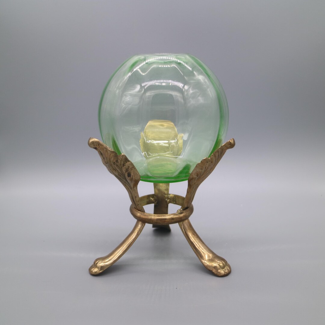 Antique Uranium Glass Fish Bowl or Rose Bowl W/ Gold Stand - Etsy