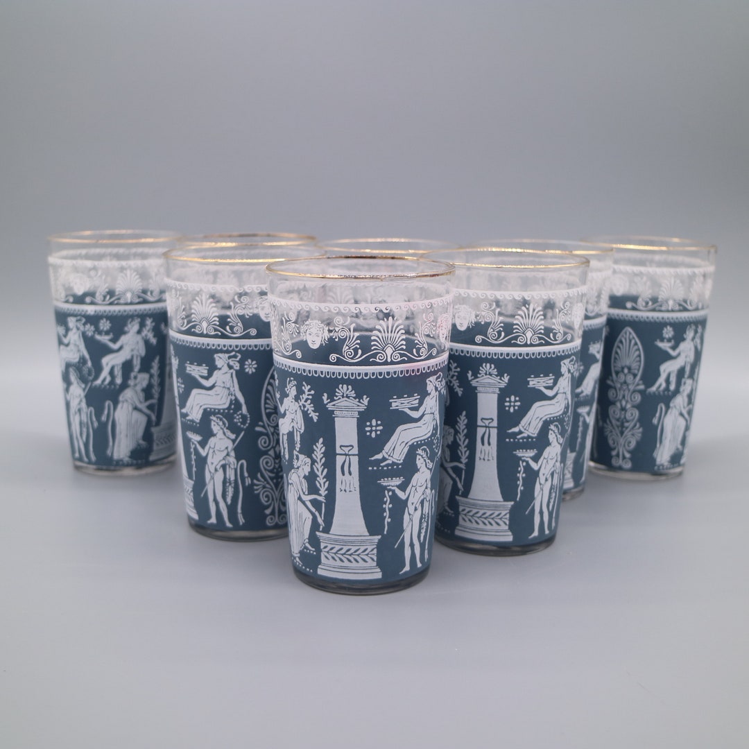 Jeanette Glass Wedgwood Style Grecian Blue Hellenic Drinking Glasses ...