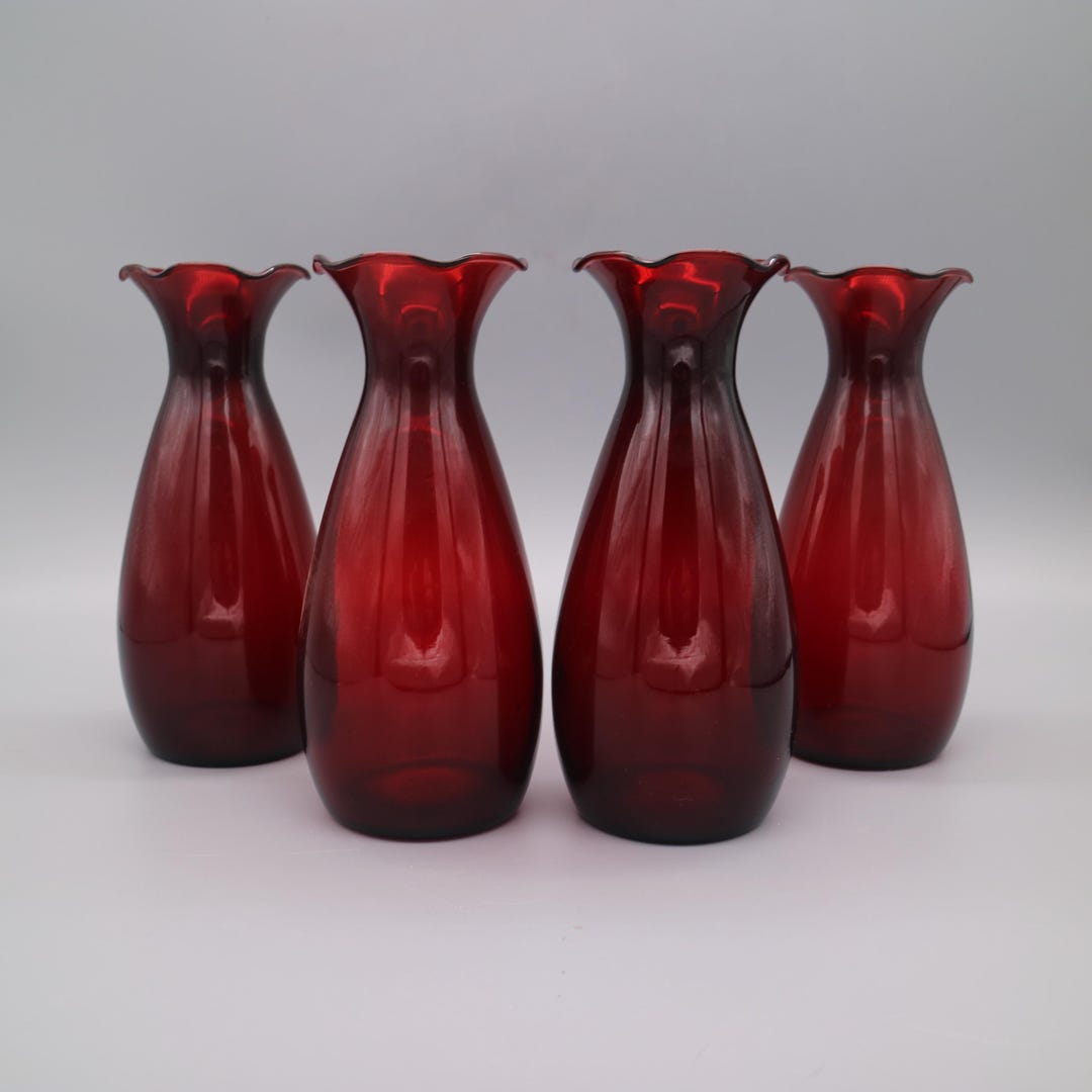 Vintage Anchor Hocking Royal Ruby Red Fluted Glass Bud Ruffled 7" Vase ...