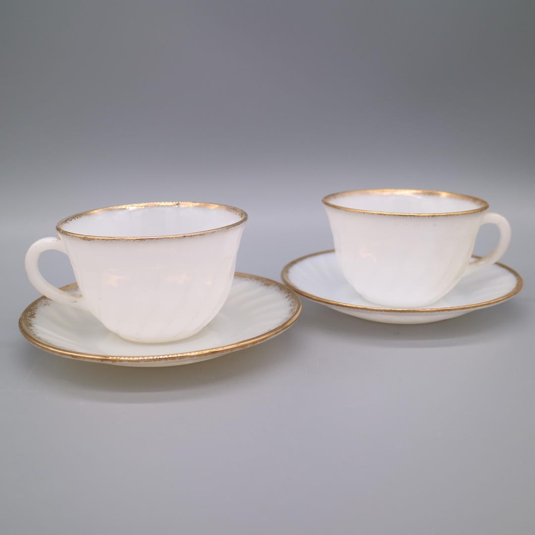 Vintage Fire King Milk Glass Tea Cup & Saucer (set of 2) Suburbia Swirl ...