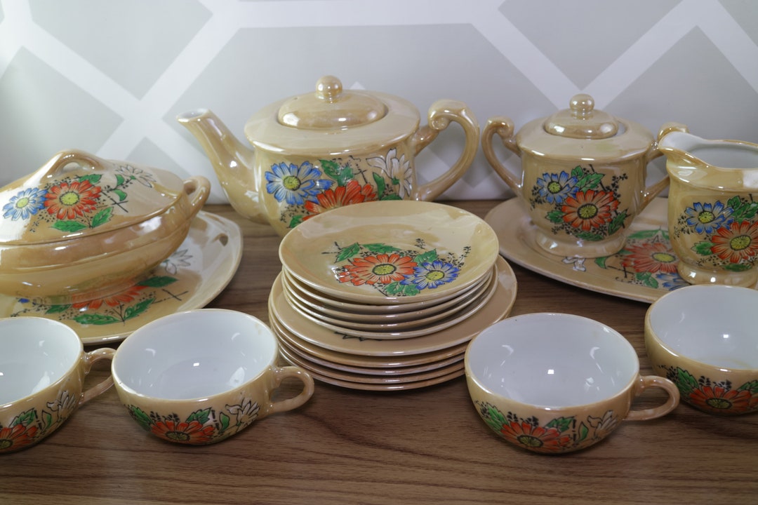 Vintage Lusterware Japan Porcelain Miniature Tea Set Dinnerware Service ...