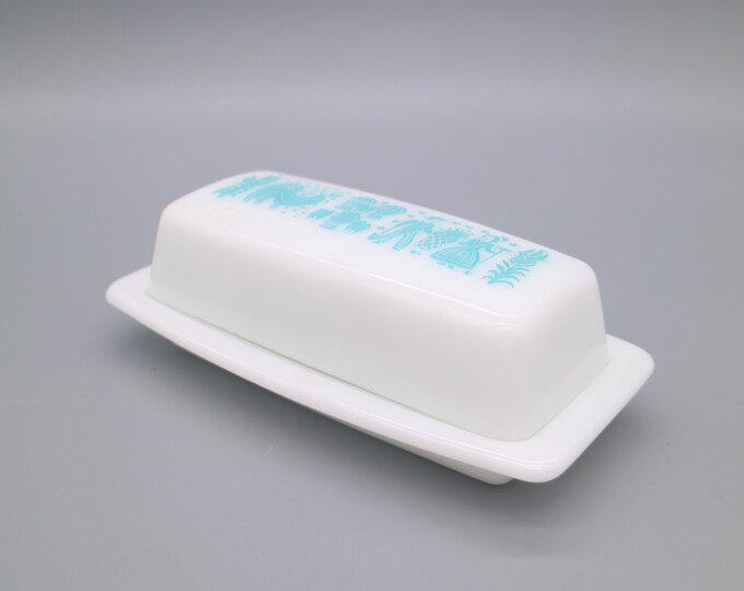 Pyrex Butter Dish Amish Butter Print Butterprint Turquoise Blue Vintage ...