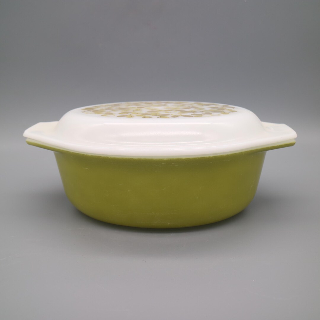 Vintage Pyrex Casserole 043 1 1/2 QT Avocado Green W/lid Olive Pattern ...