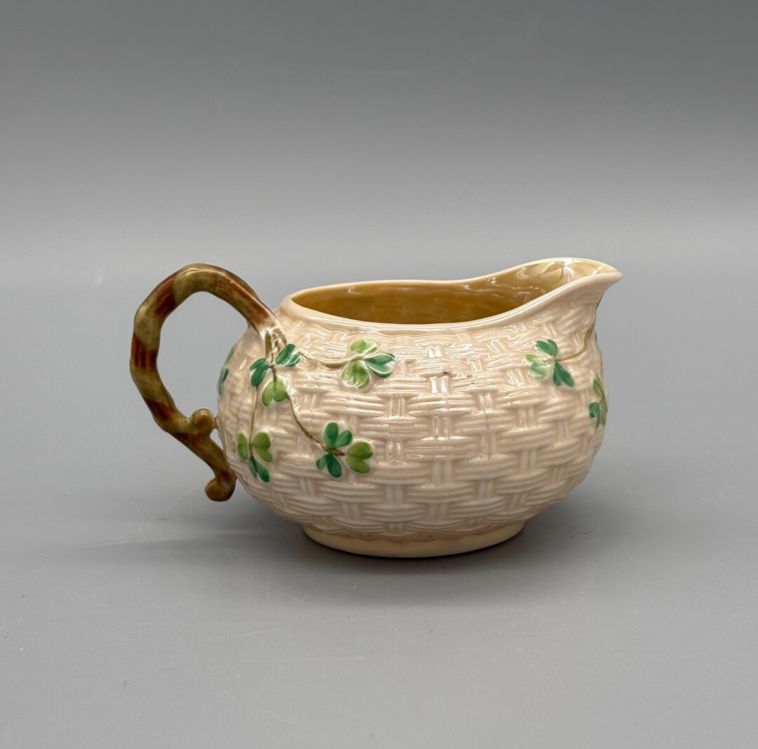 Rare Vintage Irish Belleek China Shamrock Creamer Jug 2nd Second Black ...