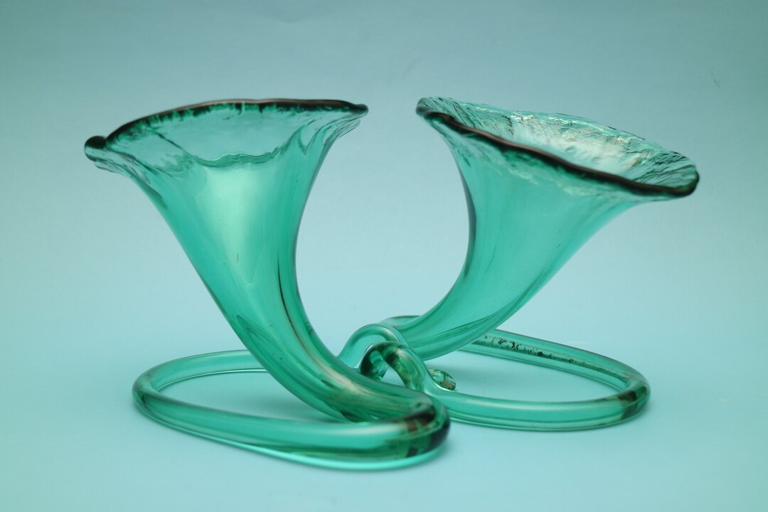 Blown Art Glass Green Cornucopia Embossed Opening Accents pair of 2 - Etsy