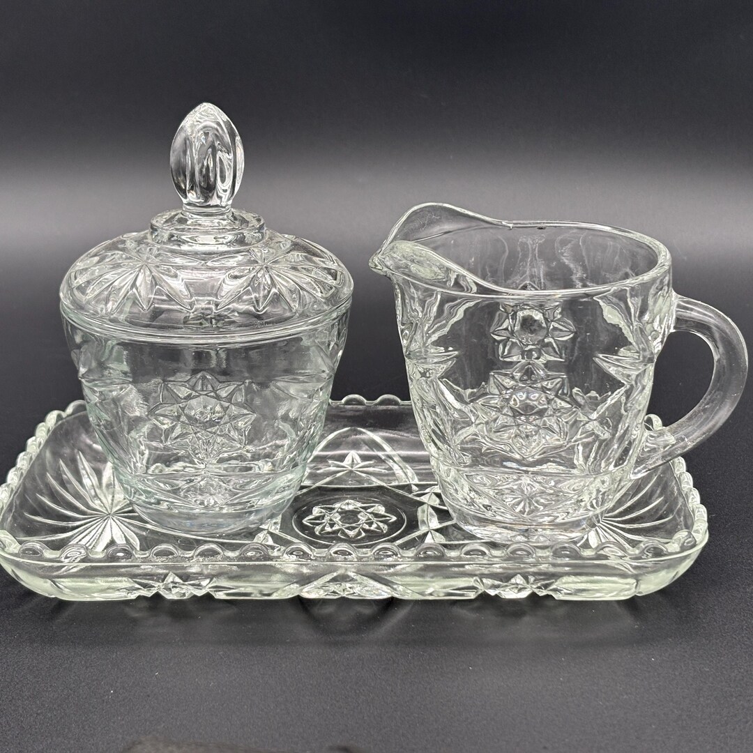 Vintage Anchor Hocking Prescut Star of David Cream and Sugar Set EAPG ...