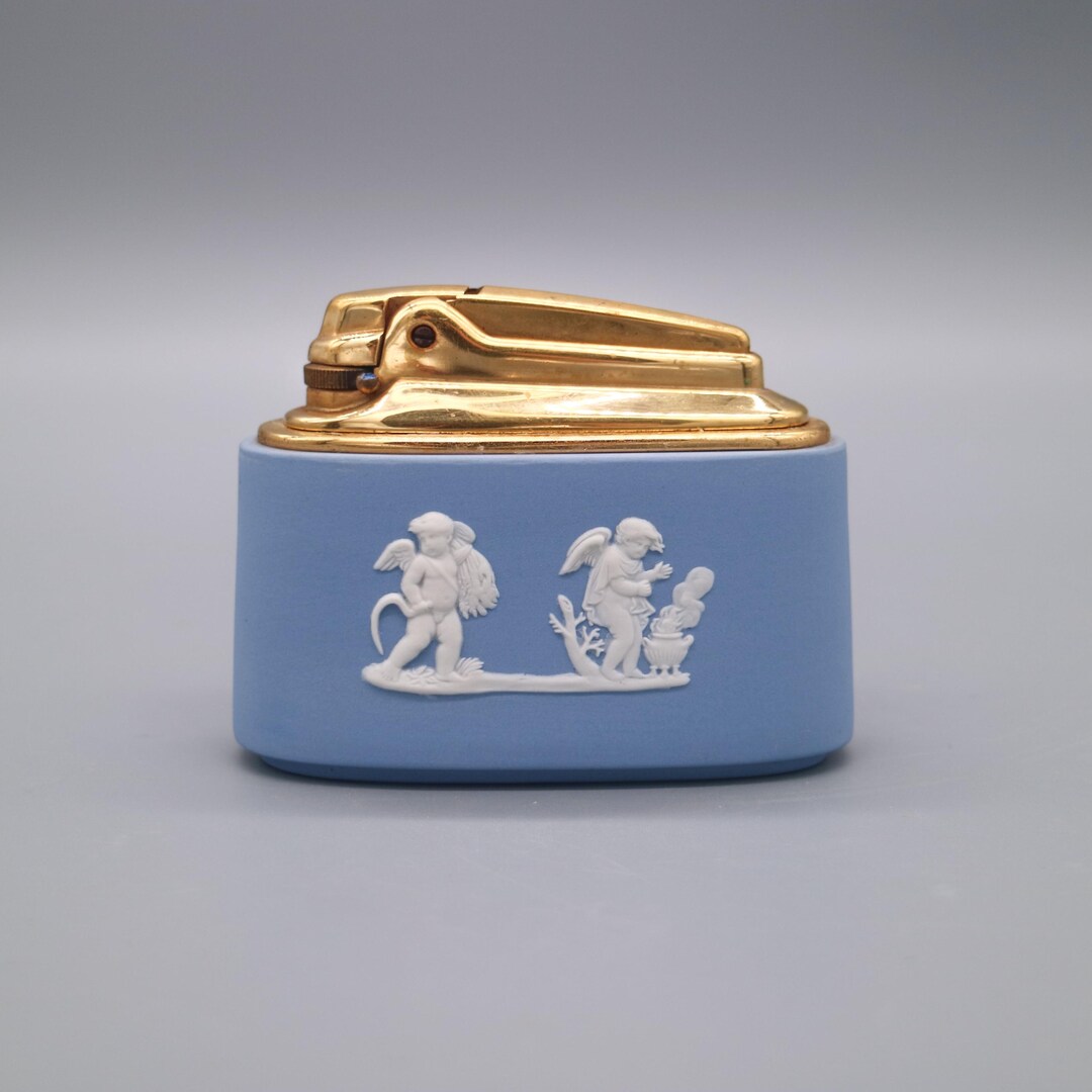 Wedgwood Vintage Blue Jasperware Cigarette Lighter W/ Gold Tone Top - Etsy