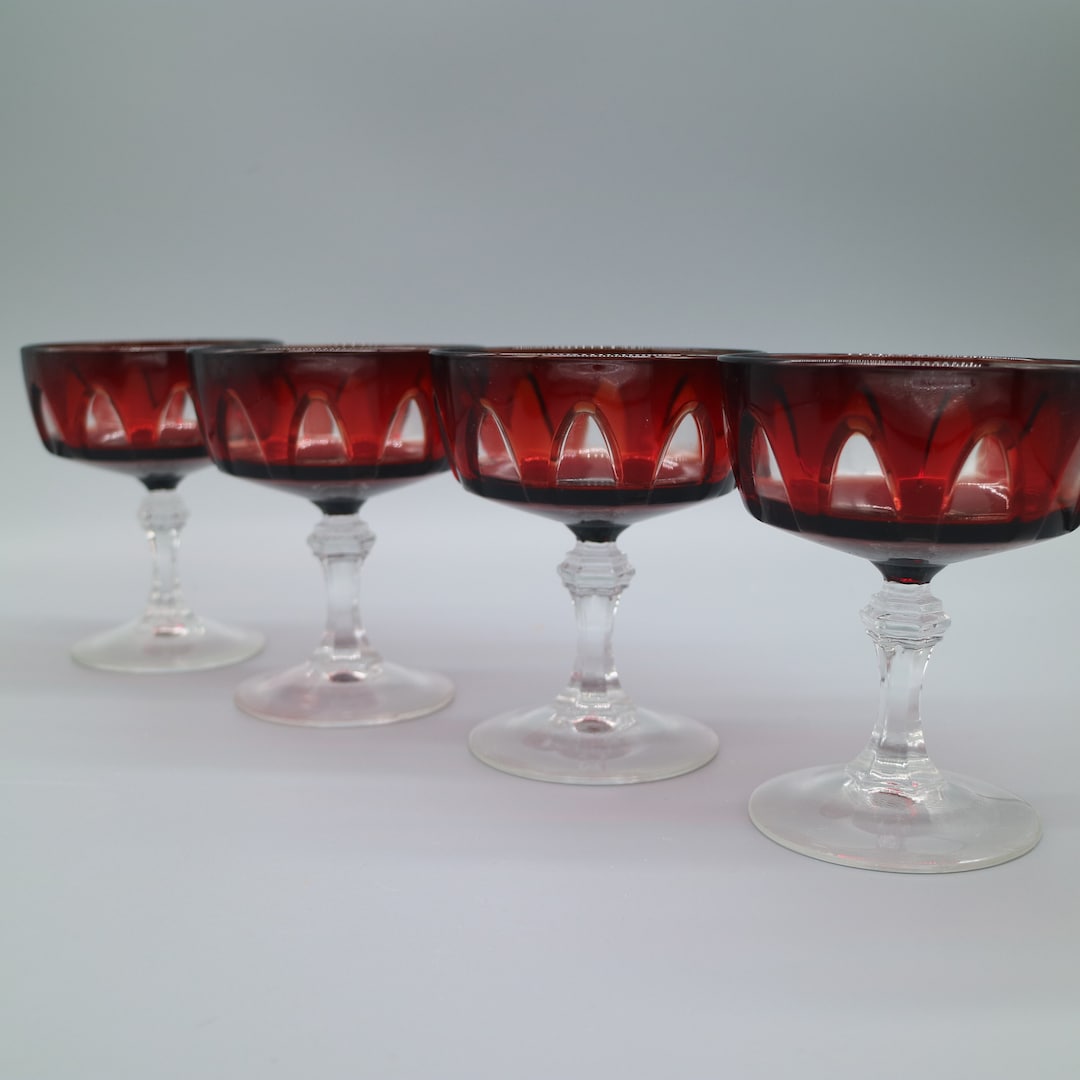 Cristal D’arques Durand Gothic Sherbet Cups | Ruby Red France Cut to ...
