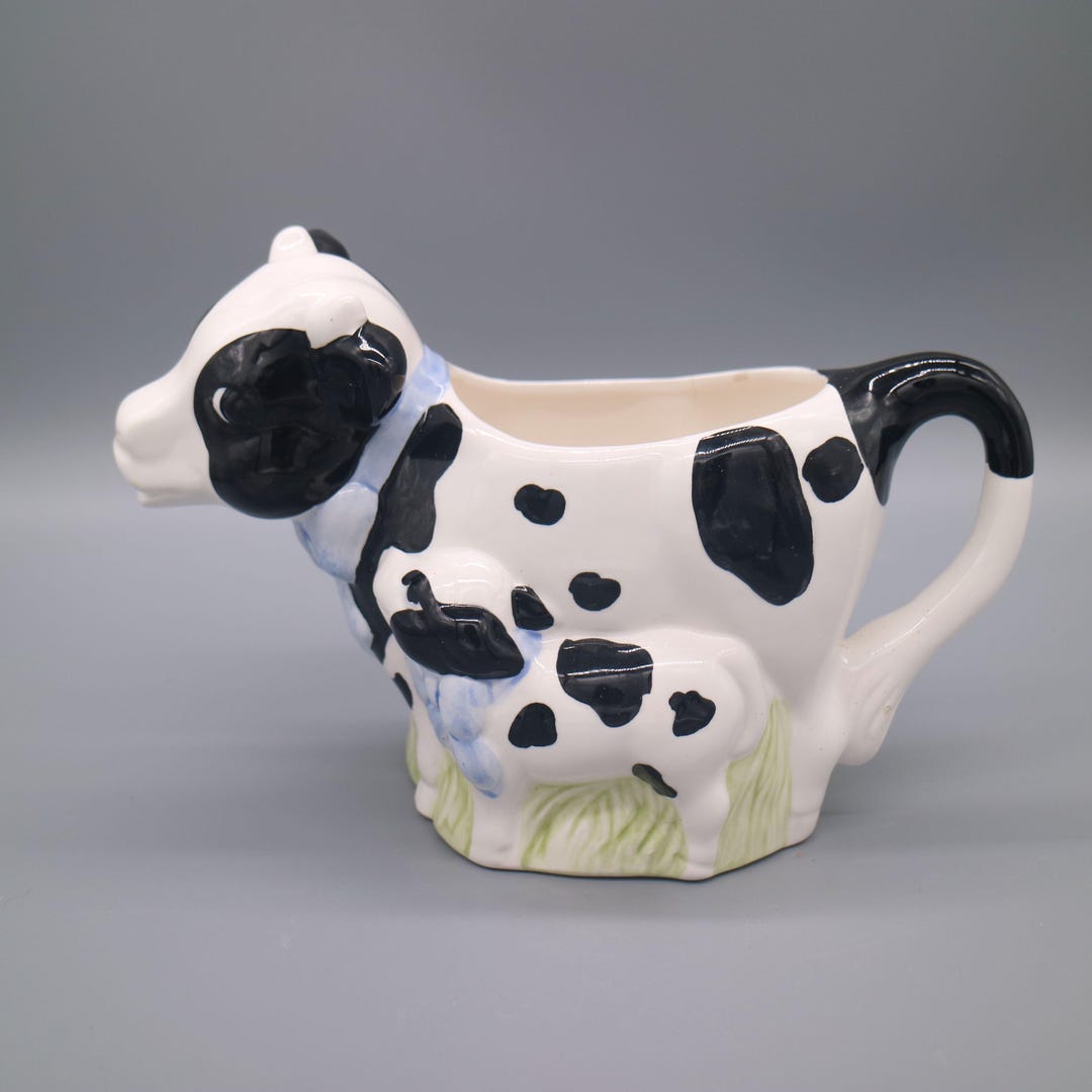 Vintage Black & White Cow With Calf Creamer Pitcher Kitschy Farmhouse ...