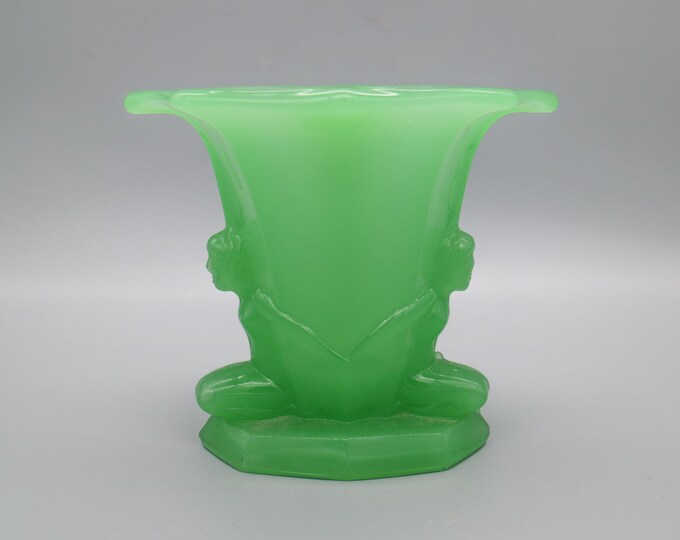 Windsor Vase Walther & Sohne Mermaid 1934 Opaque Green Pressed Glass ...