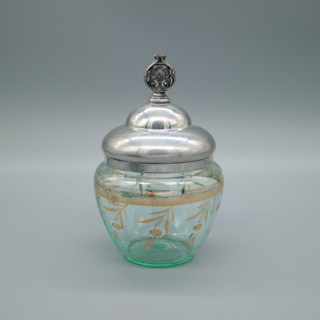 Vintage Uranium Glass Hand Painted Jelly Castor W/ Lid - Etsy