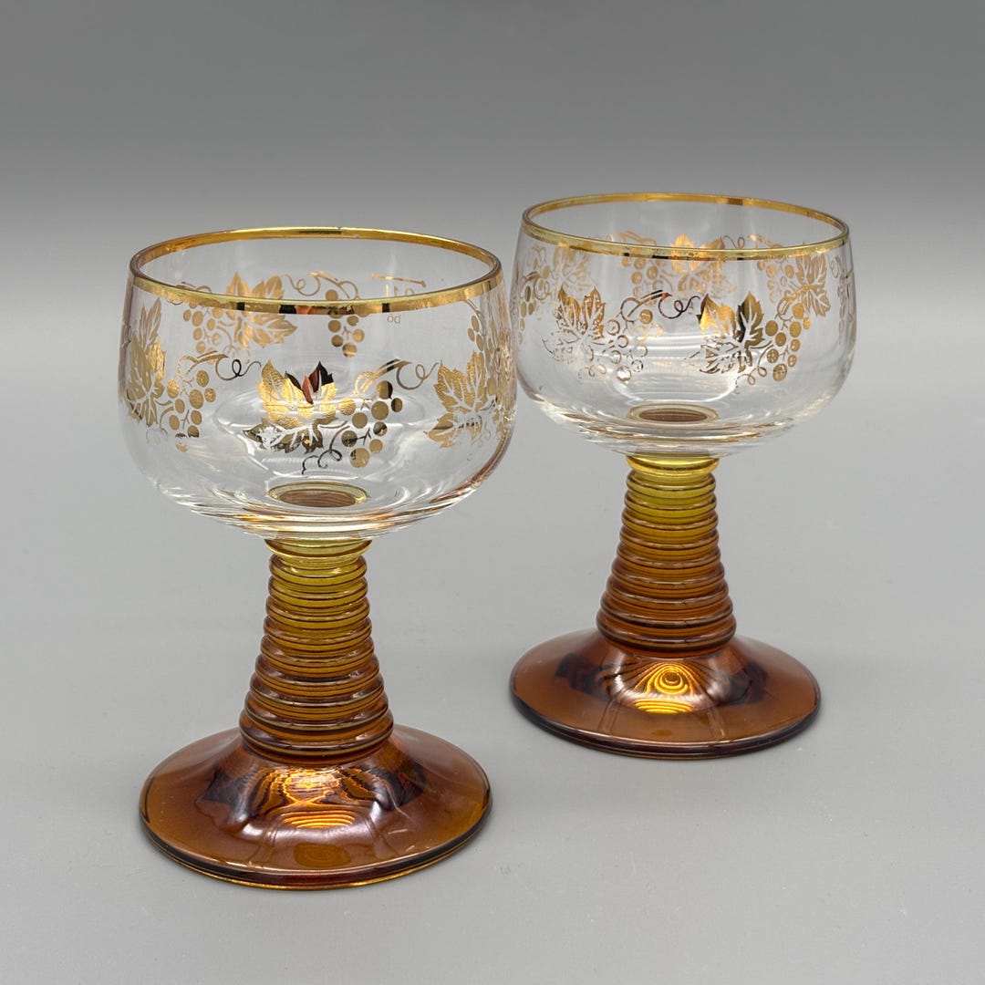 Vintage Luminarc France Amber Beehive Stem Romer Wine Glasses Set of 2 ...