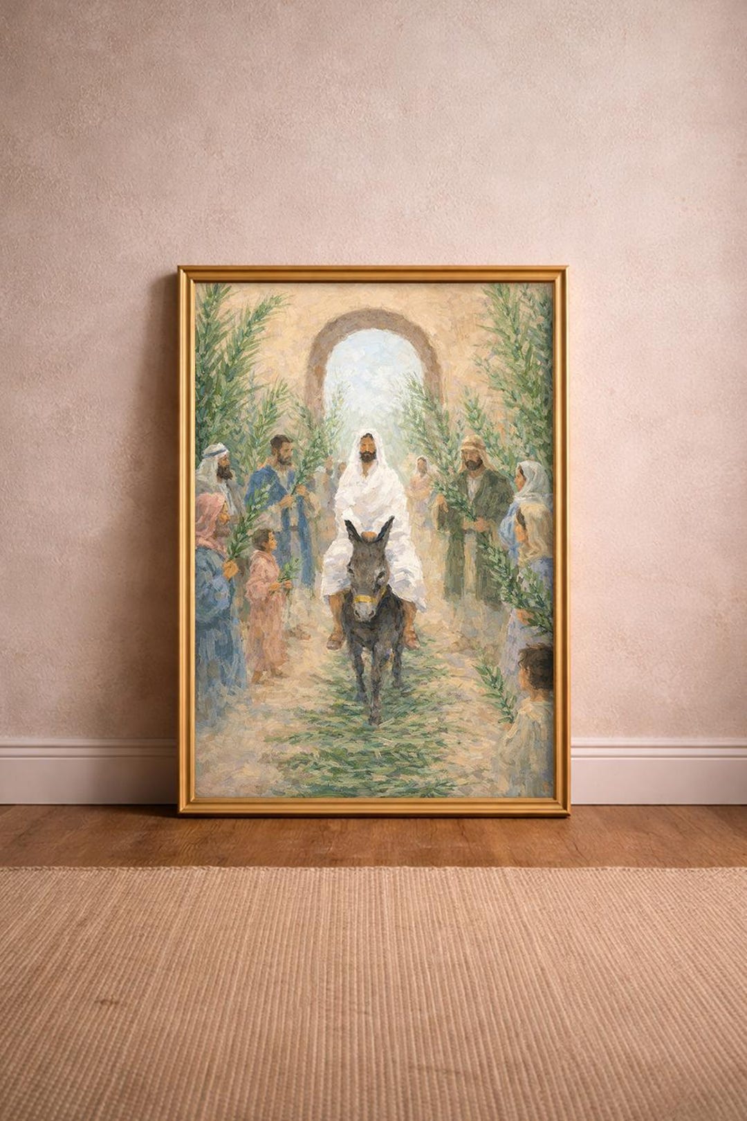 Palm Sunday Art Painting, Jesus Entry Jerusalem, Christian Easter Decor ...