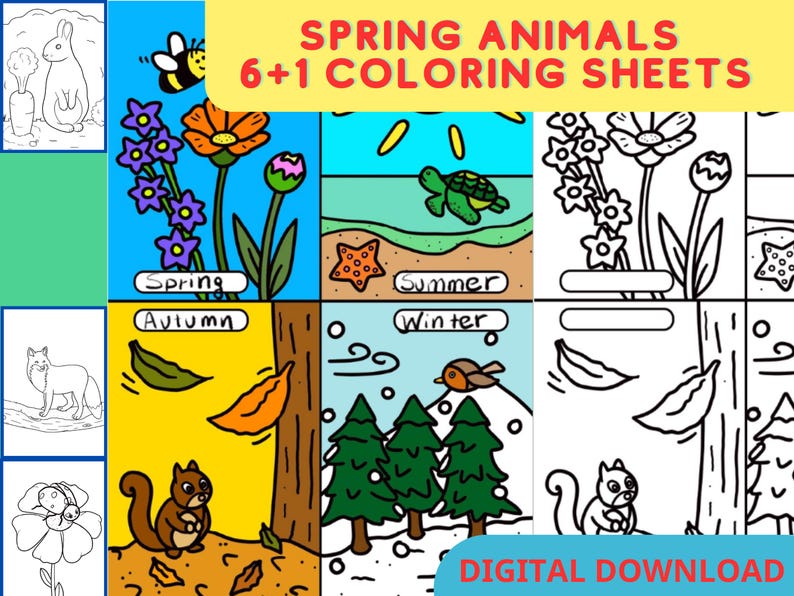 Spring Animals Coloring Sheets for Kids Printable Downloadable Coloring ...