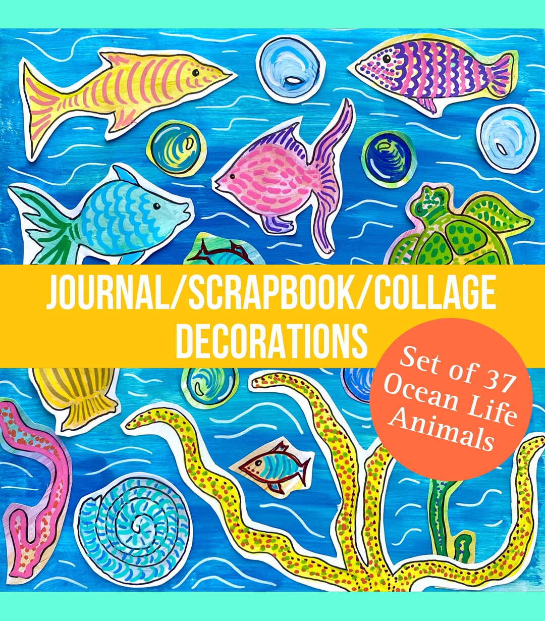 Set of 37 Ocean Life Animals, Printable Journal Decorations, Scrapbooks ...