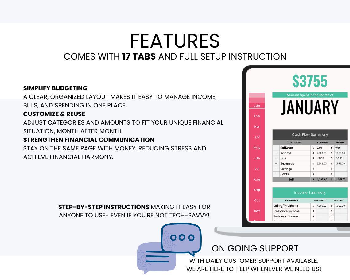 Monthly Budget Planner Google Sheets | Expense Tracker Spreadsheet ...