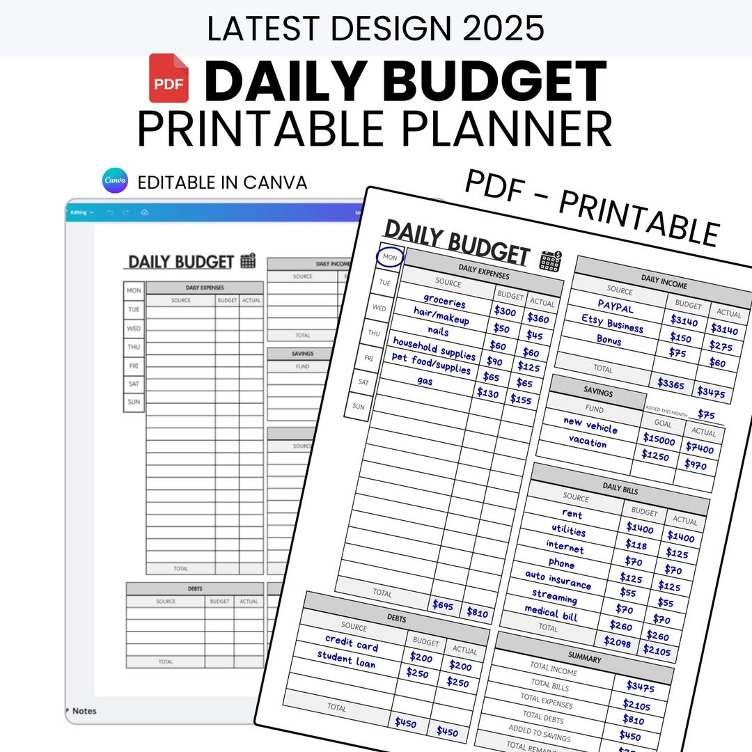 Daily Budget Planner Printable: Minimalist Expense Tracker (digital ...
