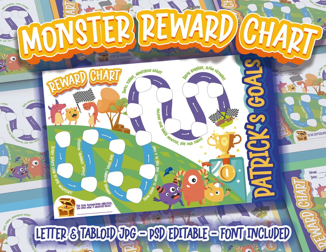 Printable Reward Chart, Monster Theme, Goal Setting, Motivational Tool ...